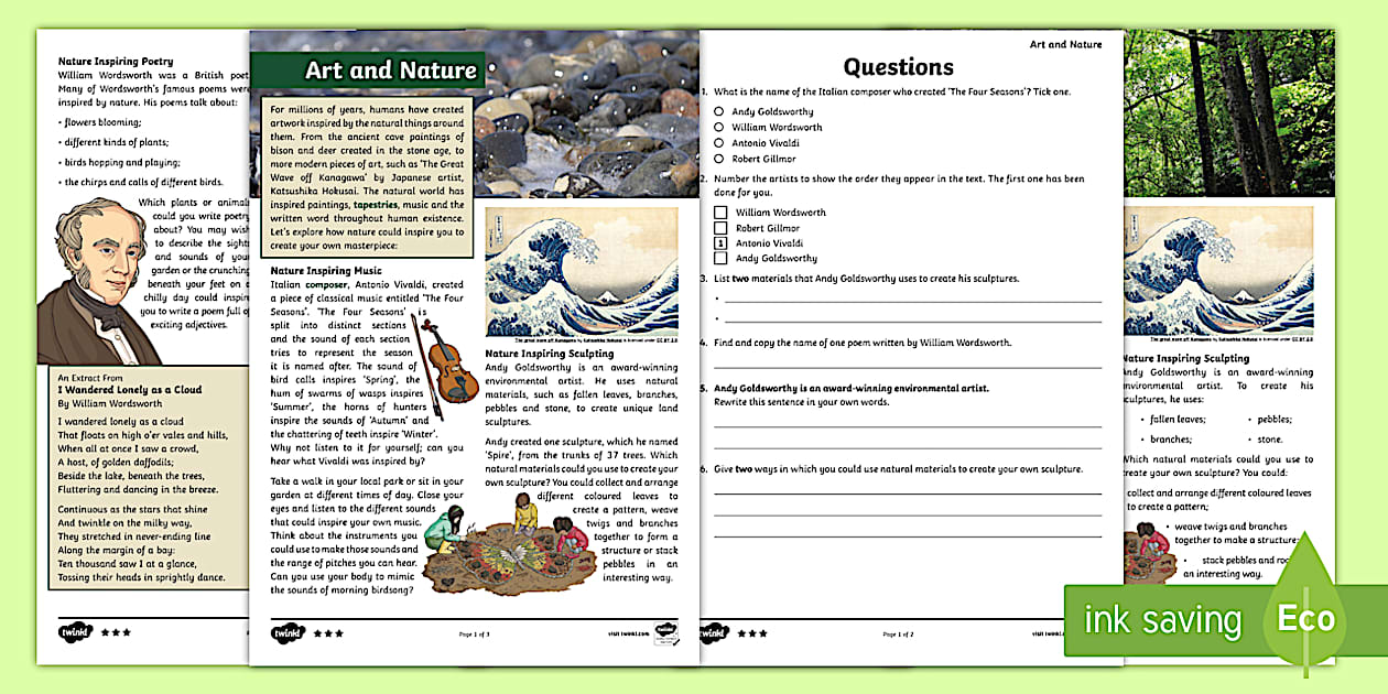 KS2 All About Art and Nature Differentiated Reading Comprehension Activity