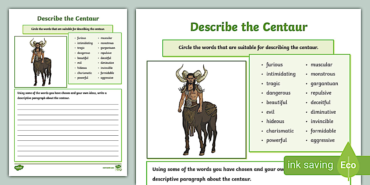 Describe the Centaur Writing Activity (teacher made)