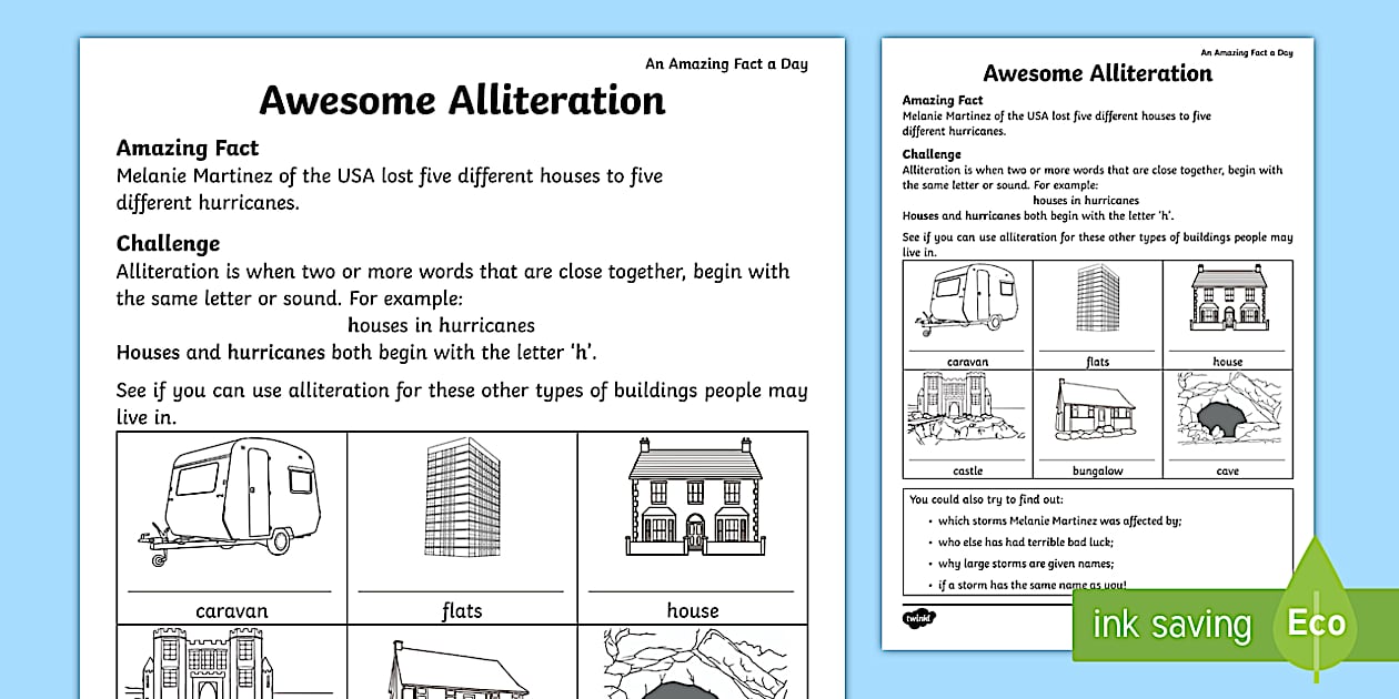 Awesome Alliteration Worksheets for kids - Primary Resources