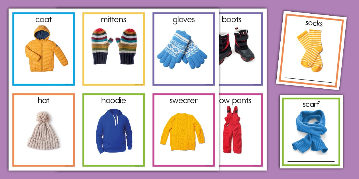 Winter Clothing Word Cards for ELL (teacher made) - Twinkl