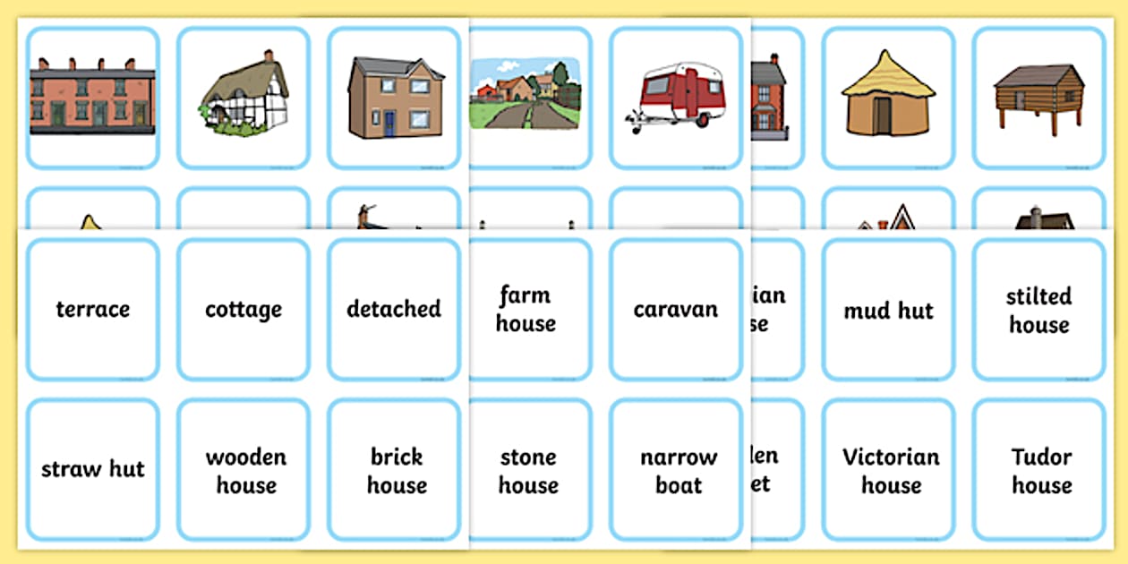 Houses and Homes Matching Cards - ESL Home Vocabulary Matching