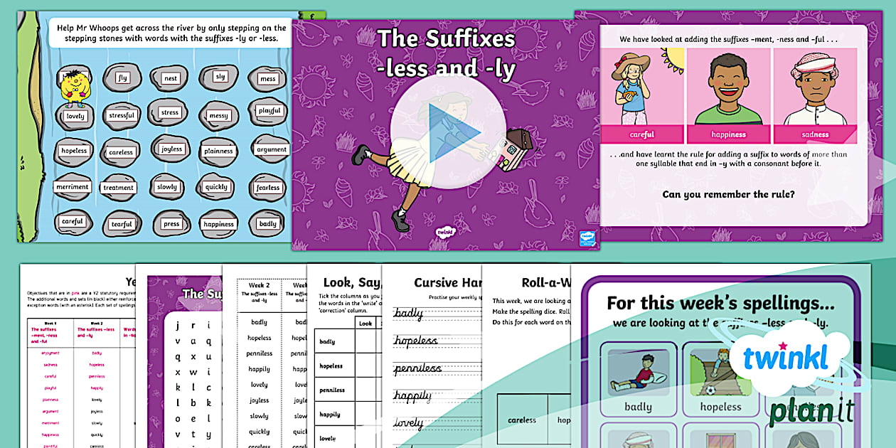 PlanIt English Y2 Term 3A W2: The suffixes -less and -ly Spelling Pack