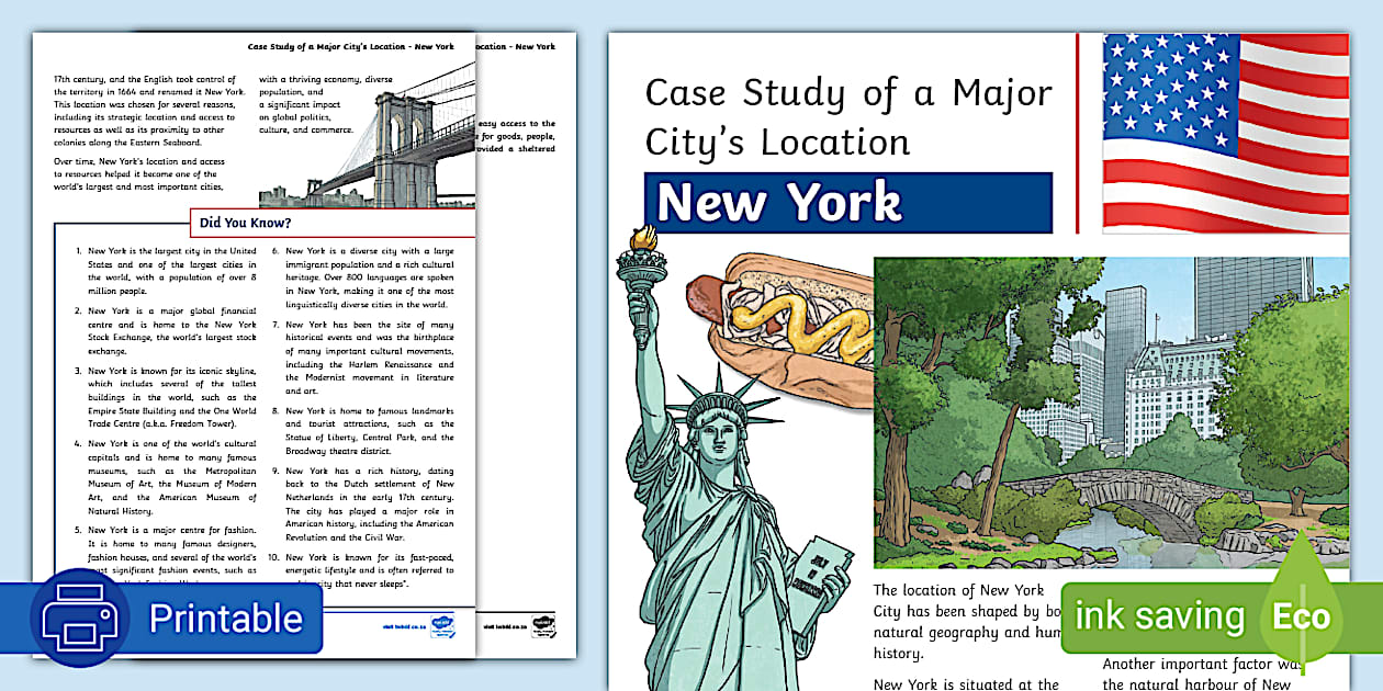 Case Study of a Major City's Location - New York - Twinkl