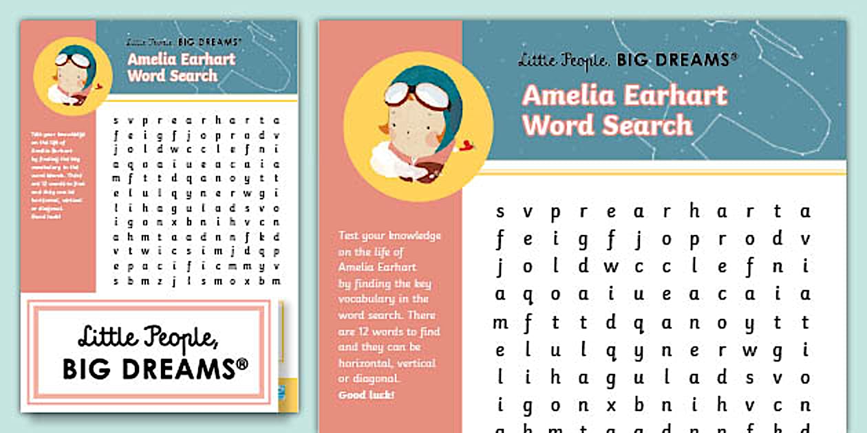 FREE! - Little People, Big Dreams: Amelia Earhart Word Search