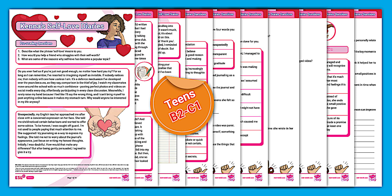 ESL Self-Love Diaries Reading Comprehension [Teens, B2-C1]