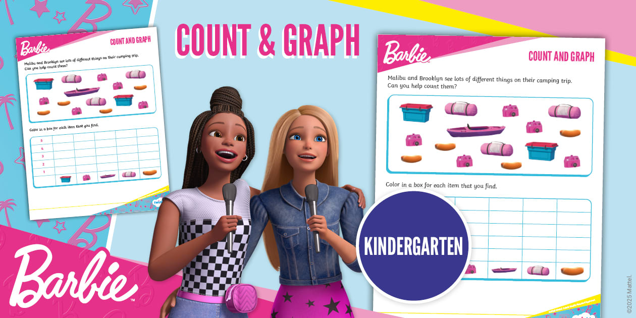 Barbie: Kindergarten Count and Graph Within 5 Worksheet