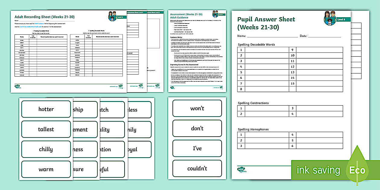 Level 6 Phonics Assessment Pack Weeks 21-30 (teacher made)