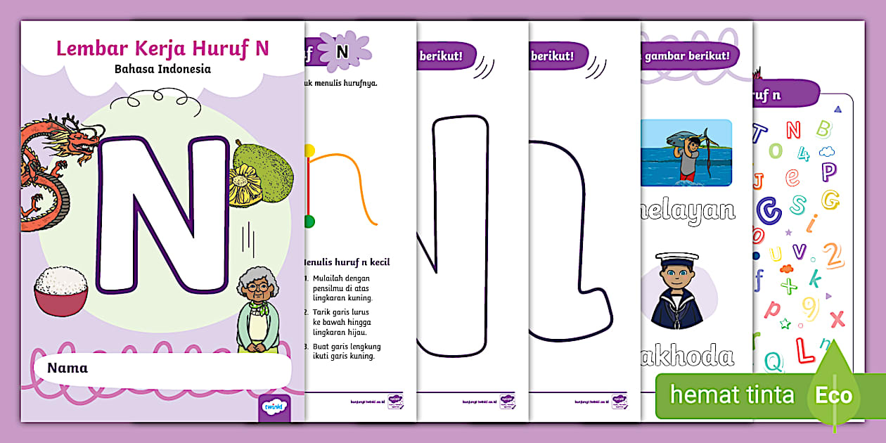 Booklet Menulis Huruf Alfabet 'N' Bahasa Indonesia - Twinkl