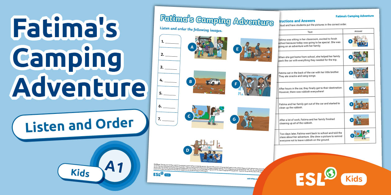 ESL Listen and Order: Fatima's Camping Adventure [Kids, A1]