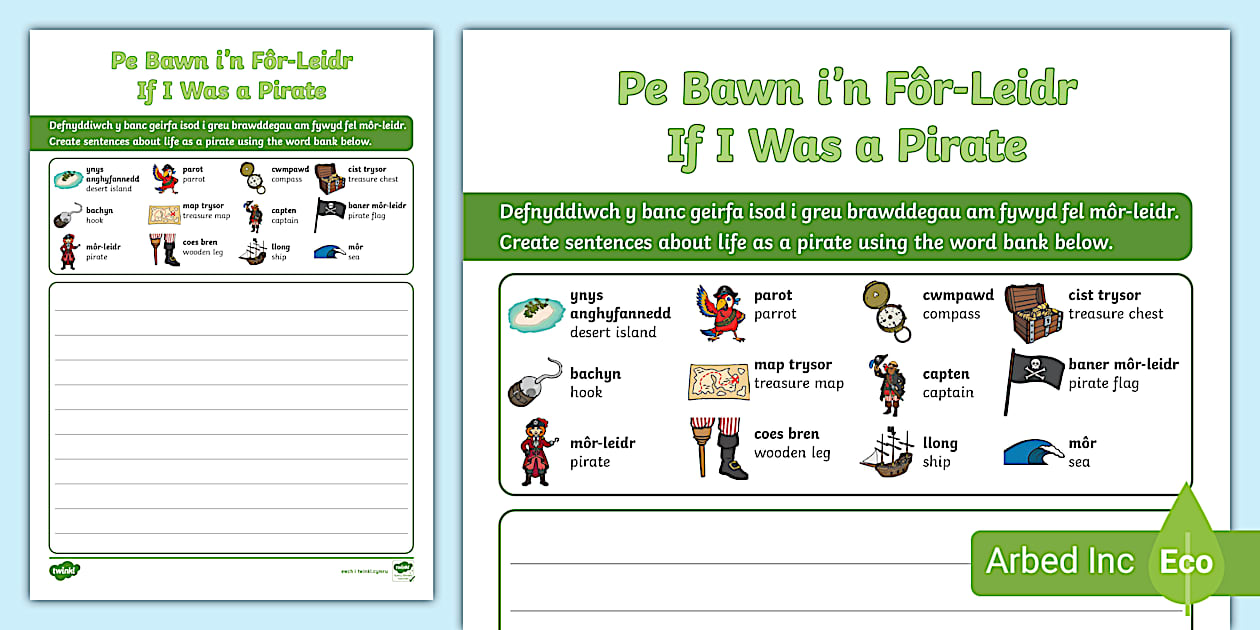 Bilingual 'If I was a Pirate' Writing Frame: Welsh/English