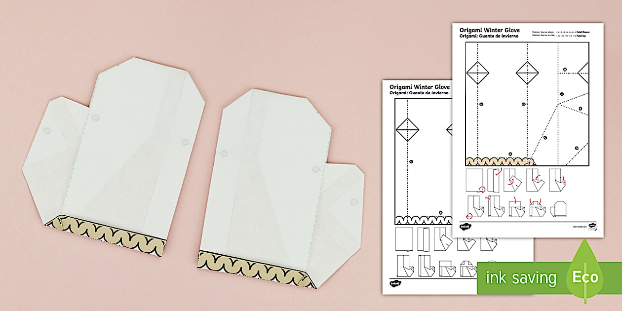 Black and White Simple Origami Winter Gloves Christmas Paper Craft