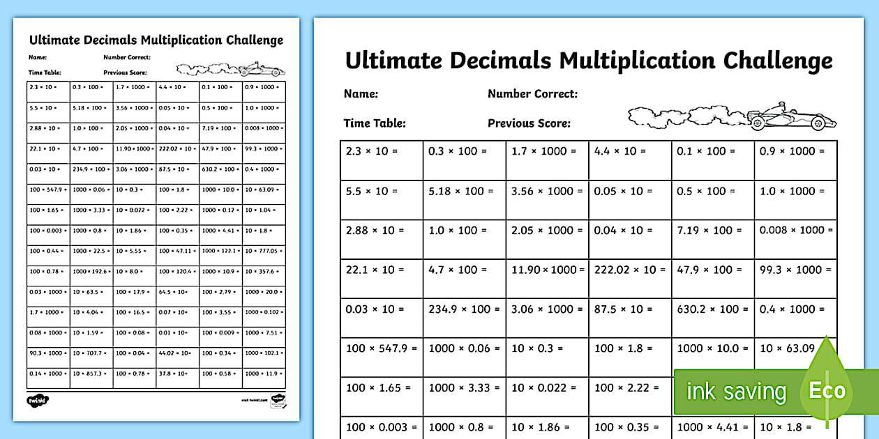 Ultimate Decimals Multiplication Challenge Worksheet
