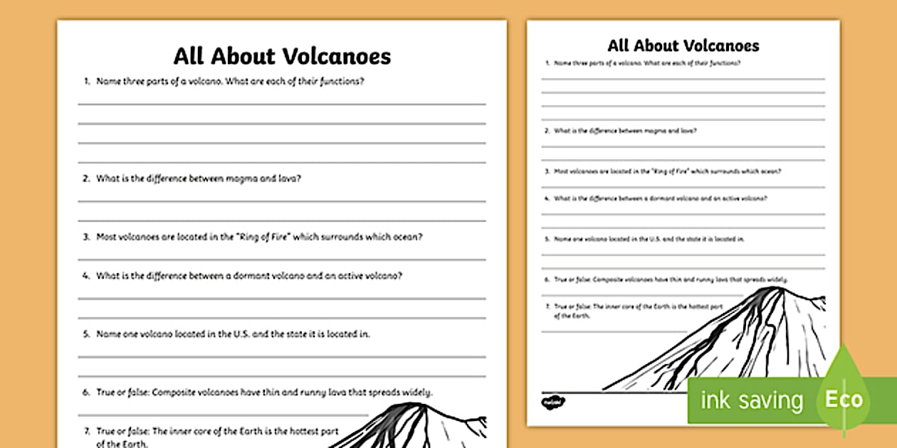 All About Volcanoes Quiz for 3rd-5th Grade (teacher made)