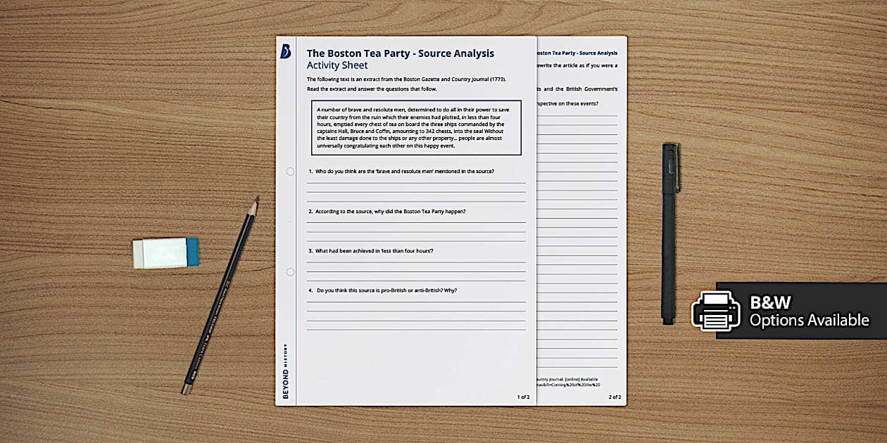 The Boston Tea Party - Source Analysis Activity Sheet