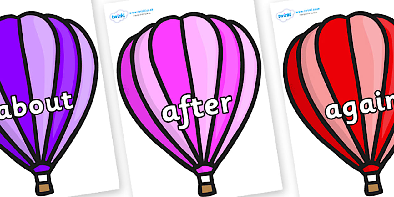 KS1 Keywords on Hot Air Balloons (Stripes) (teacher made)