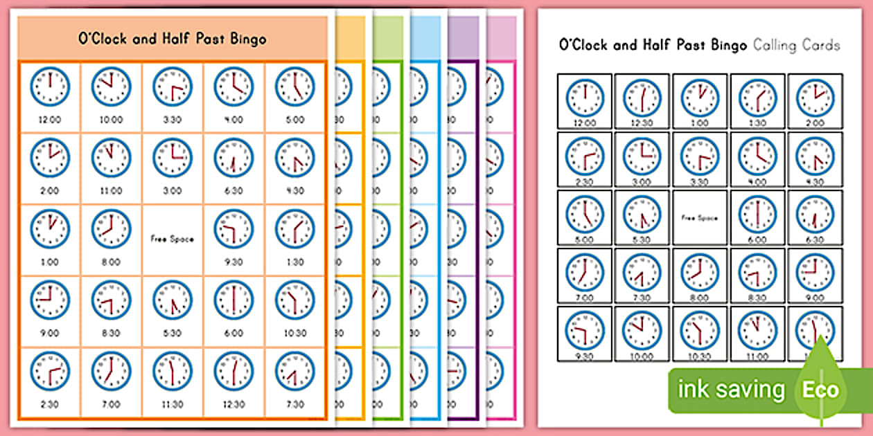 O'Clock and Half Past Time Bingo Game (teacher made)