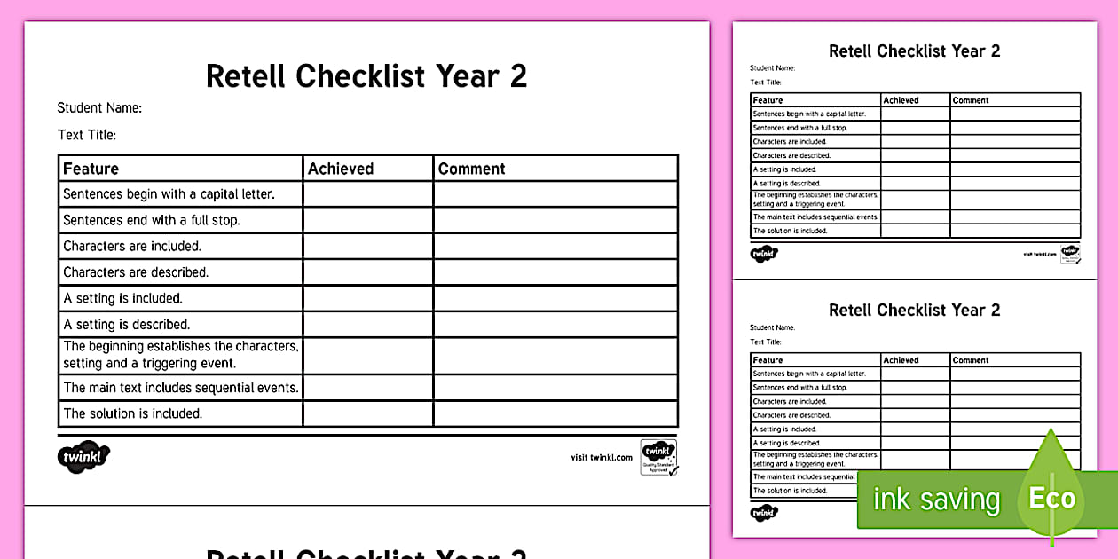 Year 2 Retell Checklist (teacher made) - Twinkl