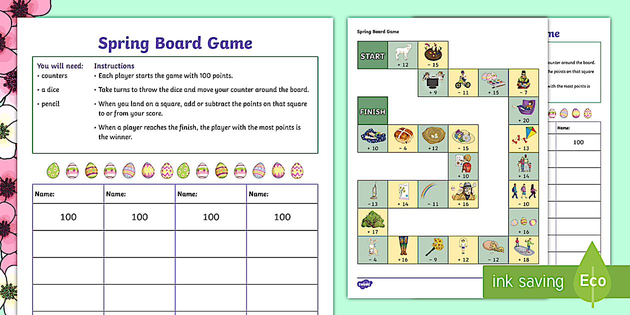 Spring-Themed Maths Addition and Subtraction Board Game