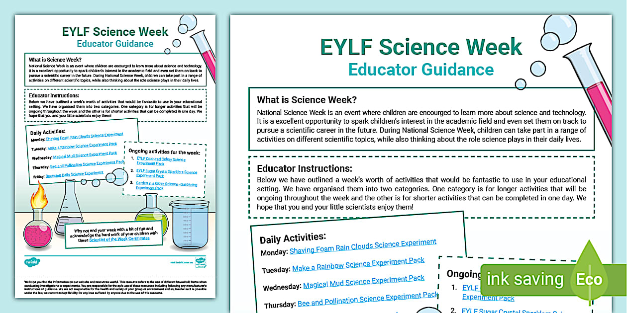 EYLF Science Week Educator Guidance (teacher made) - Twinkl