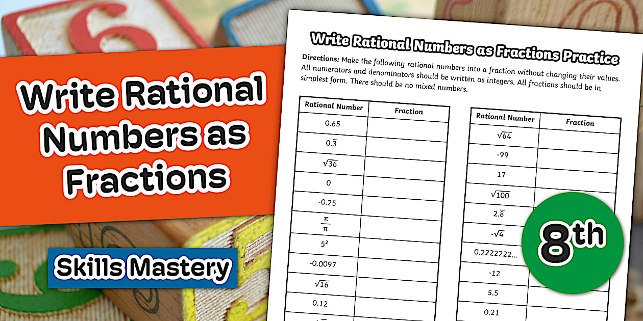 Eighth Grade Write Rational Numbers as Fractions Practice