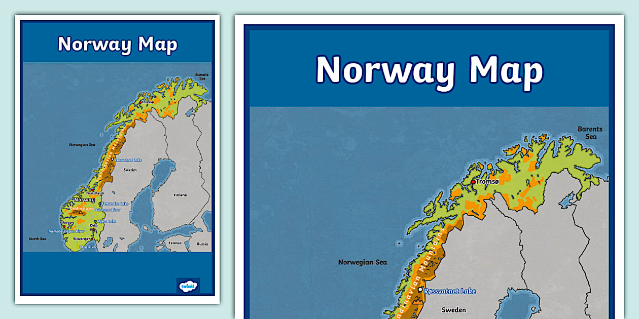 KS2 Norway Display Map - Geography - Countries - Twinkl