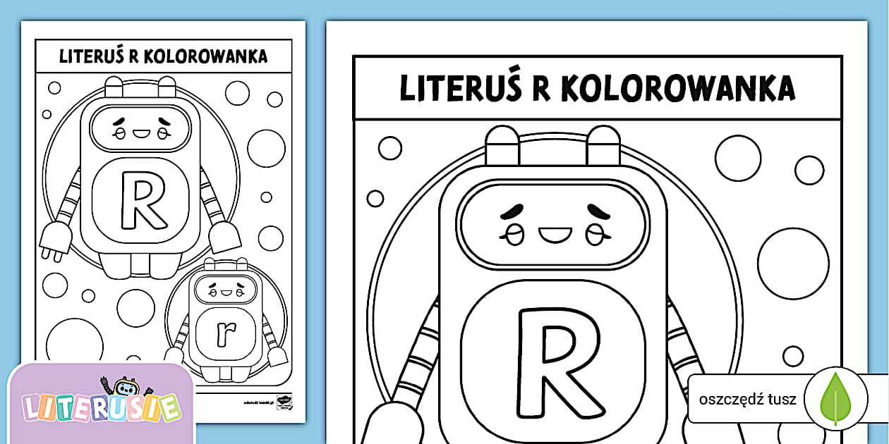 Literuś R | Kolorowanka z Literusiem R i r | Alfabet i litery
