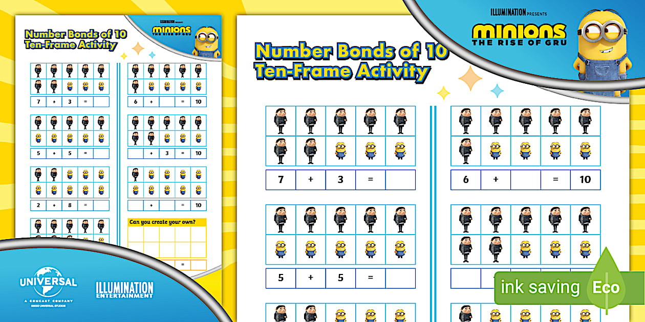 FREE! - 👉 Minions: Number Bonds of 10 Ten-Frame Activity