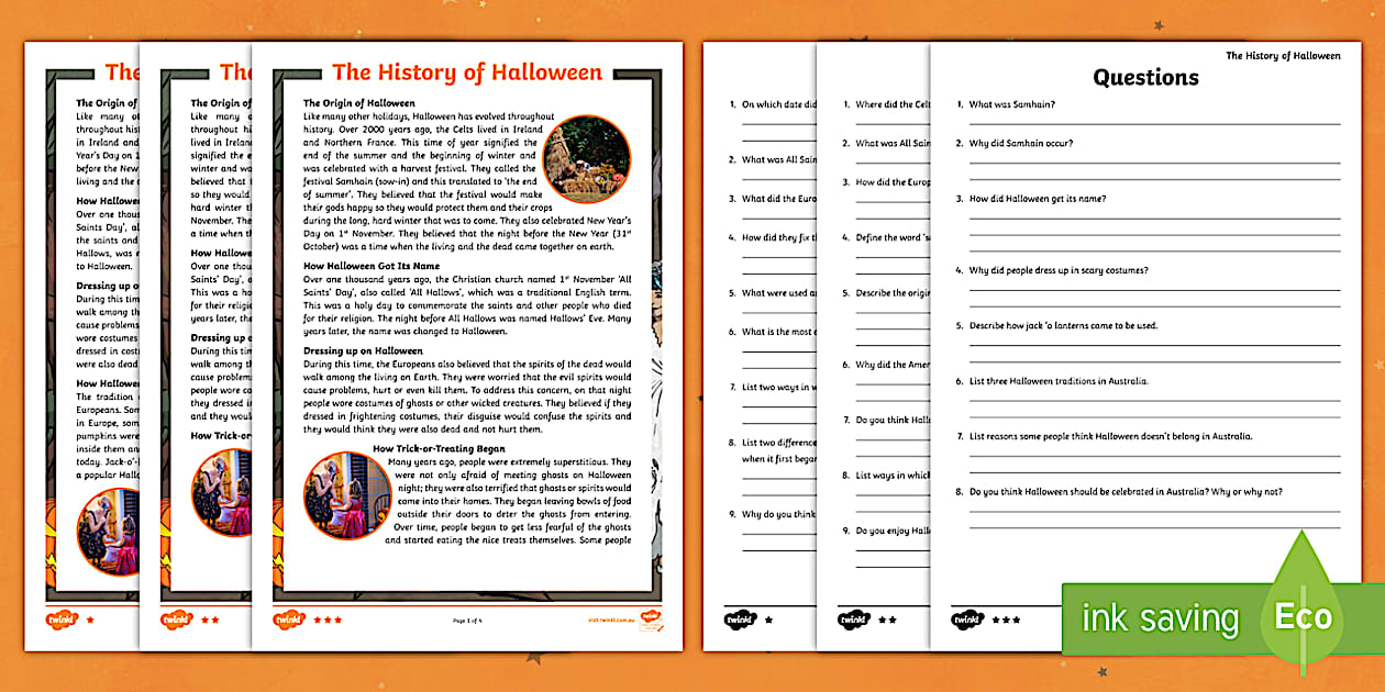 Halloween Reading Comprehension - History Of Halloween - English