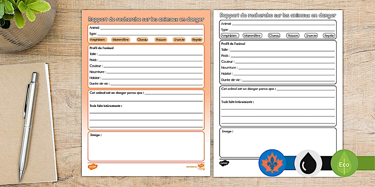 Endangered Animal Research Report French (teacher made)