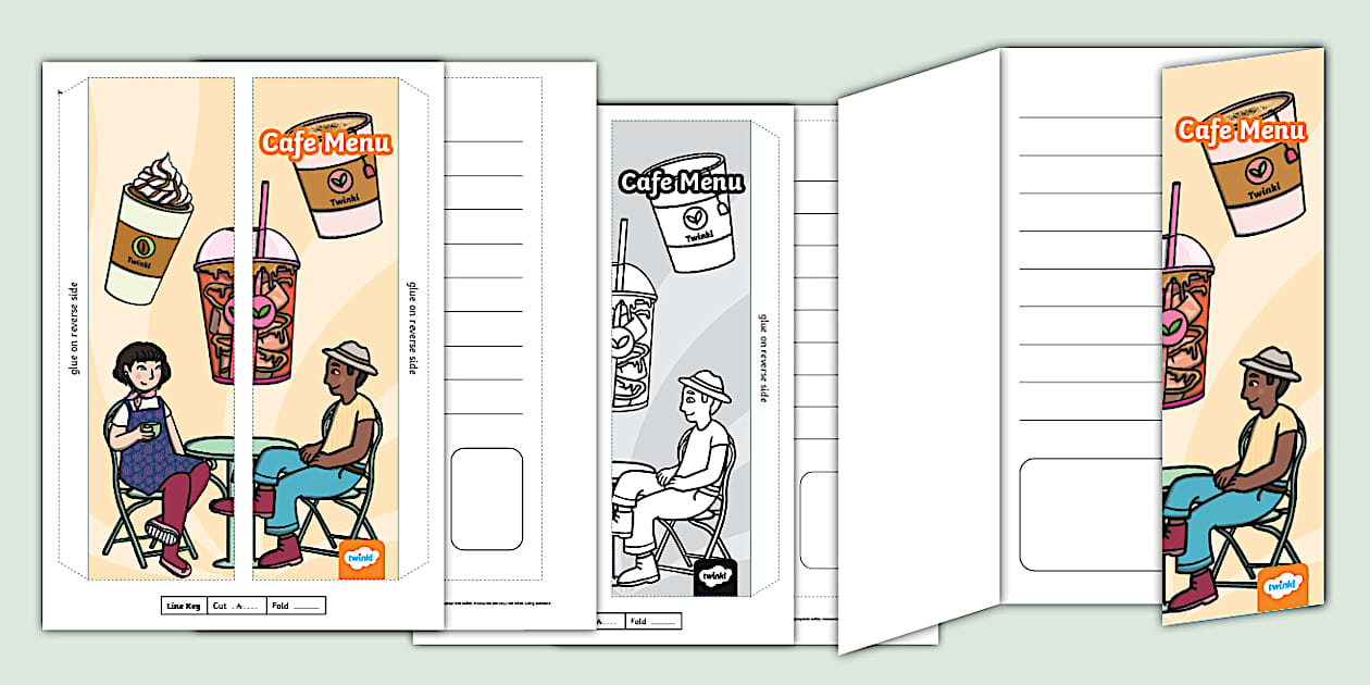 Cafe Menu Folding Writing Template - Twinkl