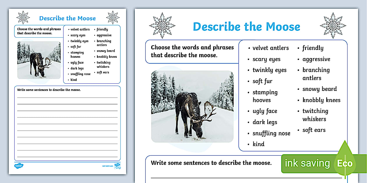 Describe the Moose Writing Activity - Twinkl