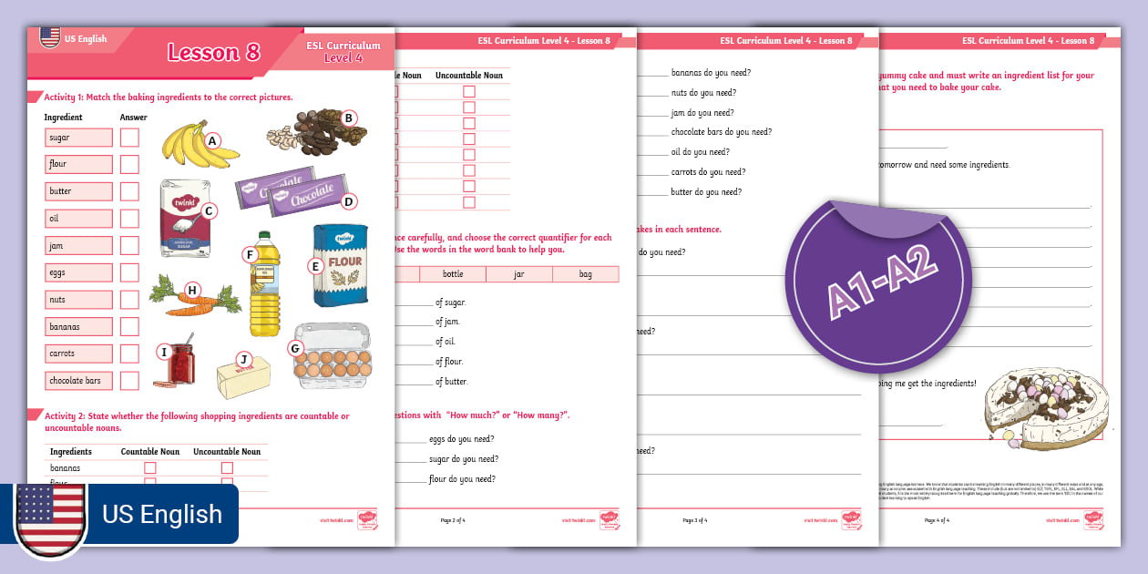 ESL Curriculum Level 4 Lesson 8 Activity Sheet - Twinkl