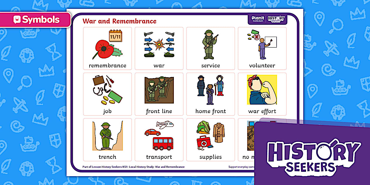Twinkl Symbols: History Seekers KS1: Remembrance: AAC Mat