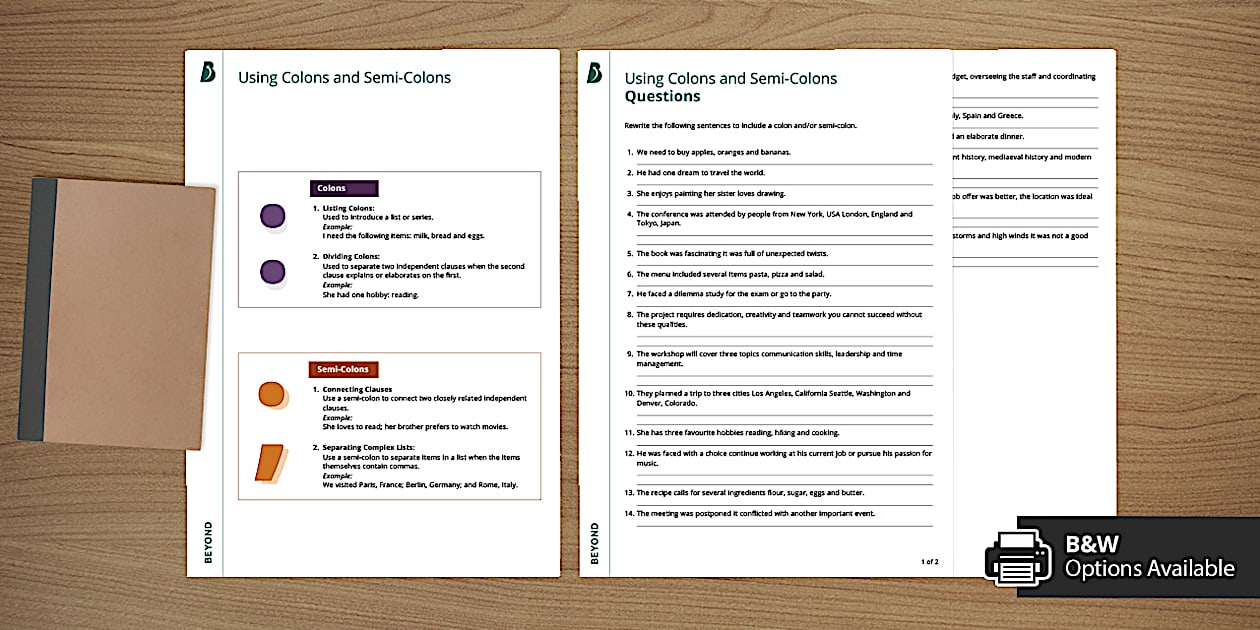 Using Colons and Semi-Colons (teacher made) - Twinkl