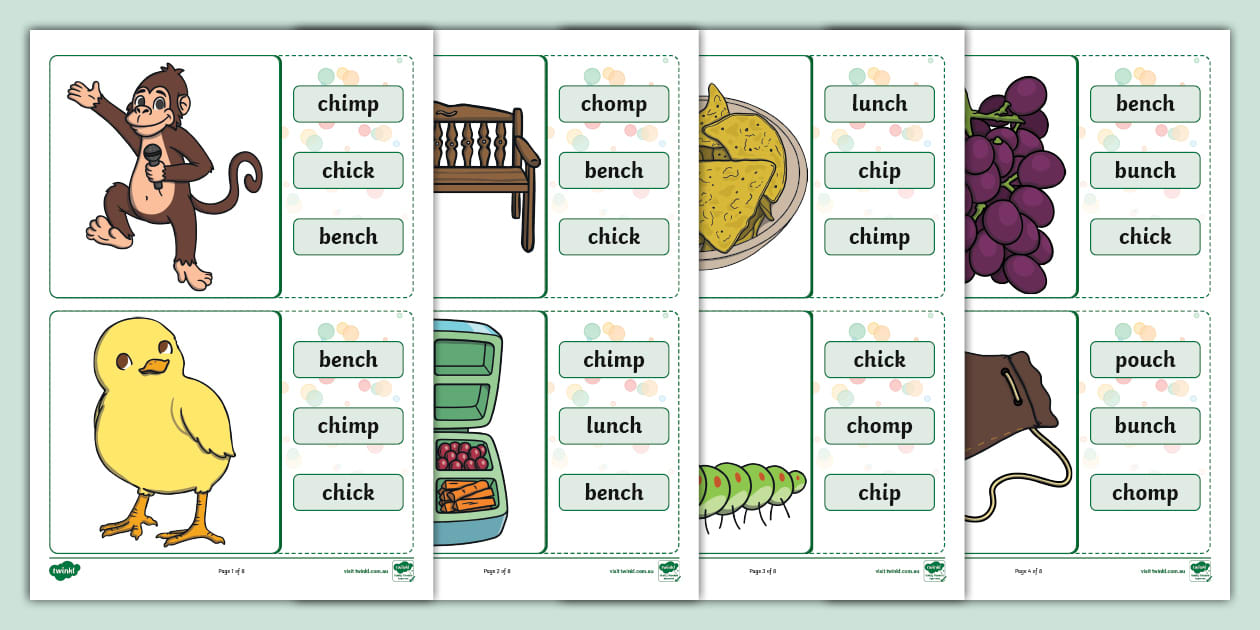 'ch' Digraph Picture Word Match Cards (Teacher-Made)
