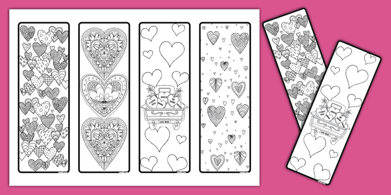 Love Heart Colouring Bookmarks (teacher made) - Twinkl