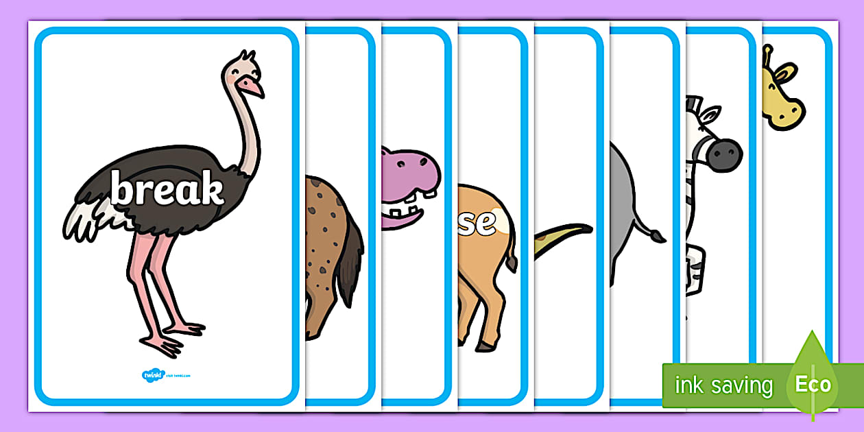 Cursive Year 2 Common Exception Words on Safari Animals Display Poster