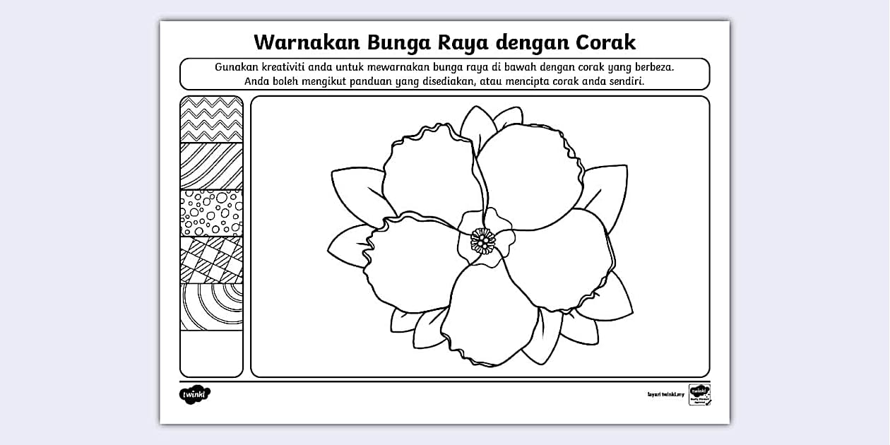Aktiviti Mewarna Bunga Raya Merdeka Dengan Corak - Twinkl