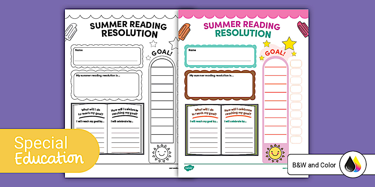 Summer Reading Resolution Worksheet for Special Education