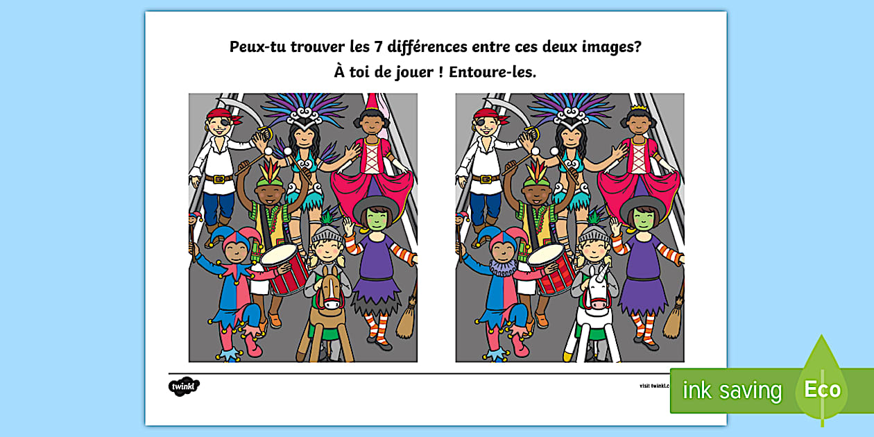 Jeu des 7 différences : Carnaval Feuille d'activités