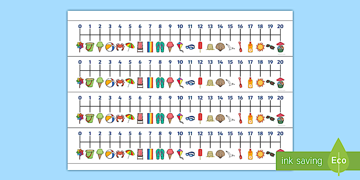 Seaside Number Line (0-20) (teacher made) - Twinkl