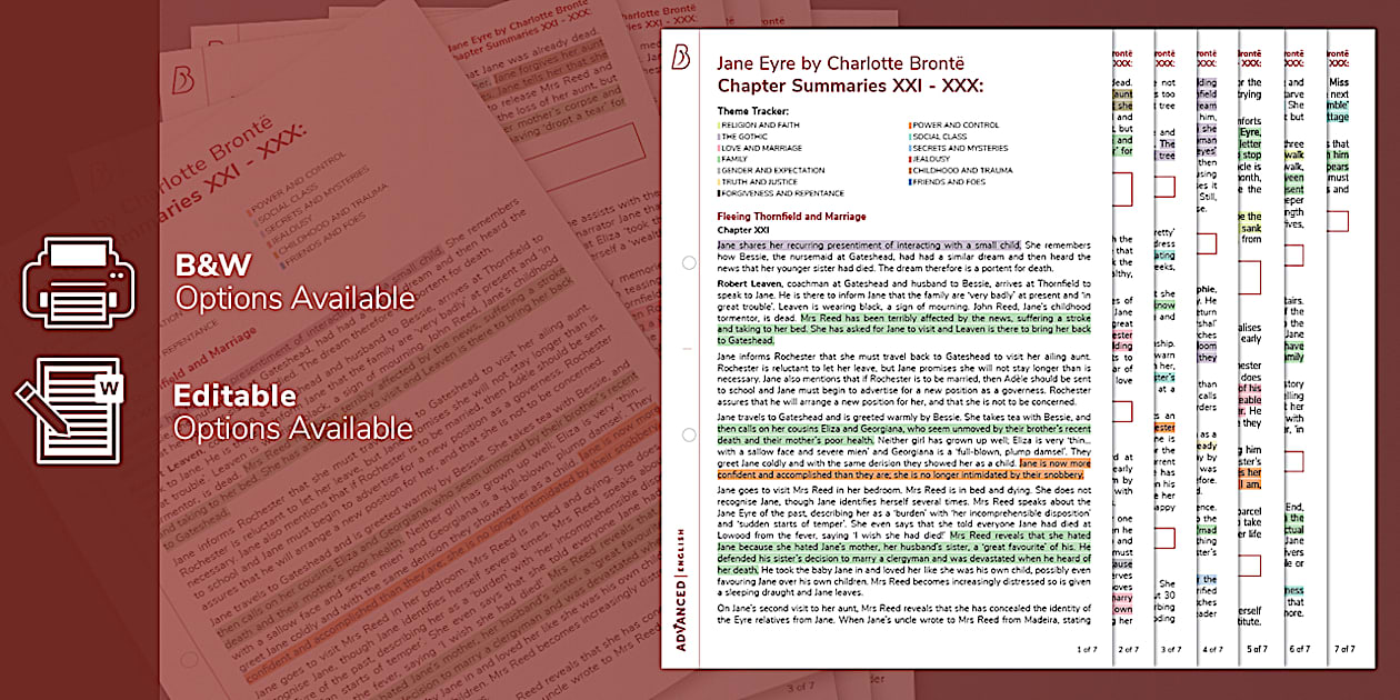 Jane Eyre Revision: Chapter Summaries XXI to XXX - Twinkl