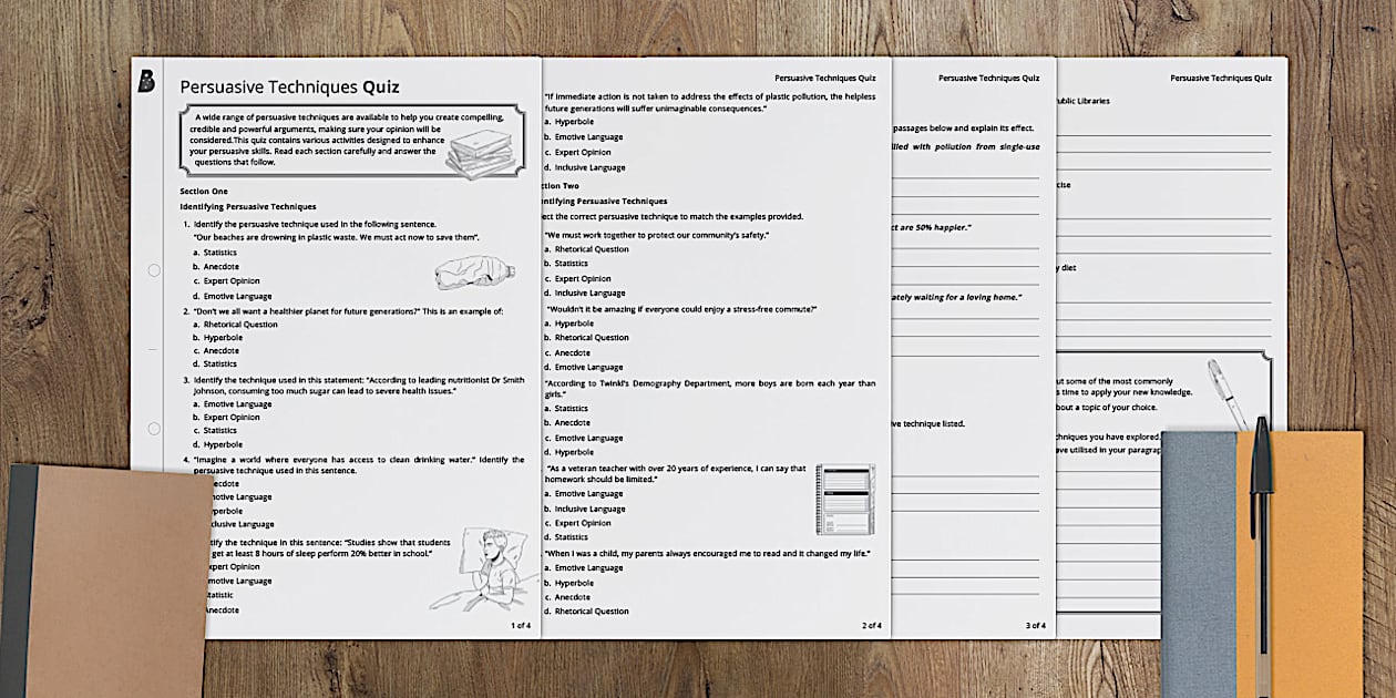 Persuasive Techniques Quiz (teacher made) - Twinkl