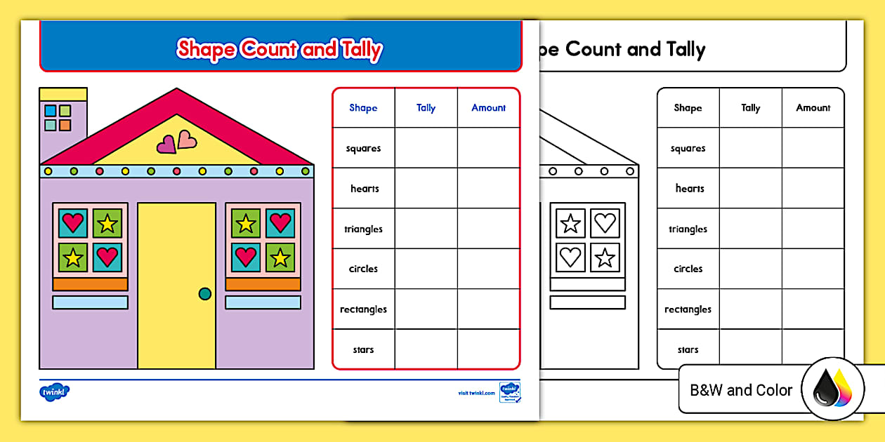 Shape Count and Tally Worksheet for K-1st Grade - Twinkl