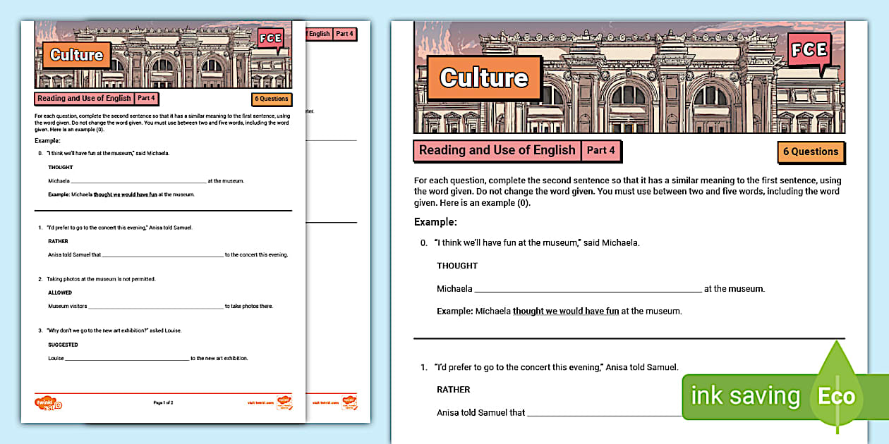 ESL B2 FCE Reading & Use of English Part 4 (Culture)