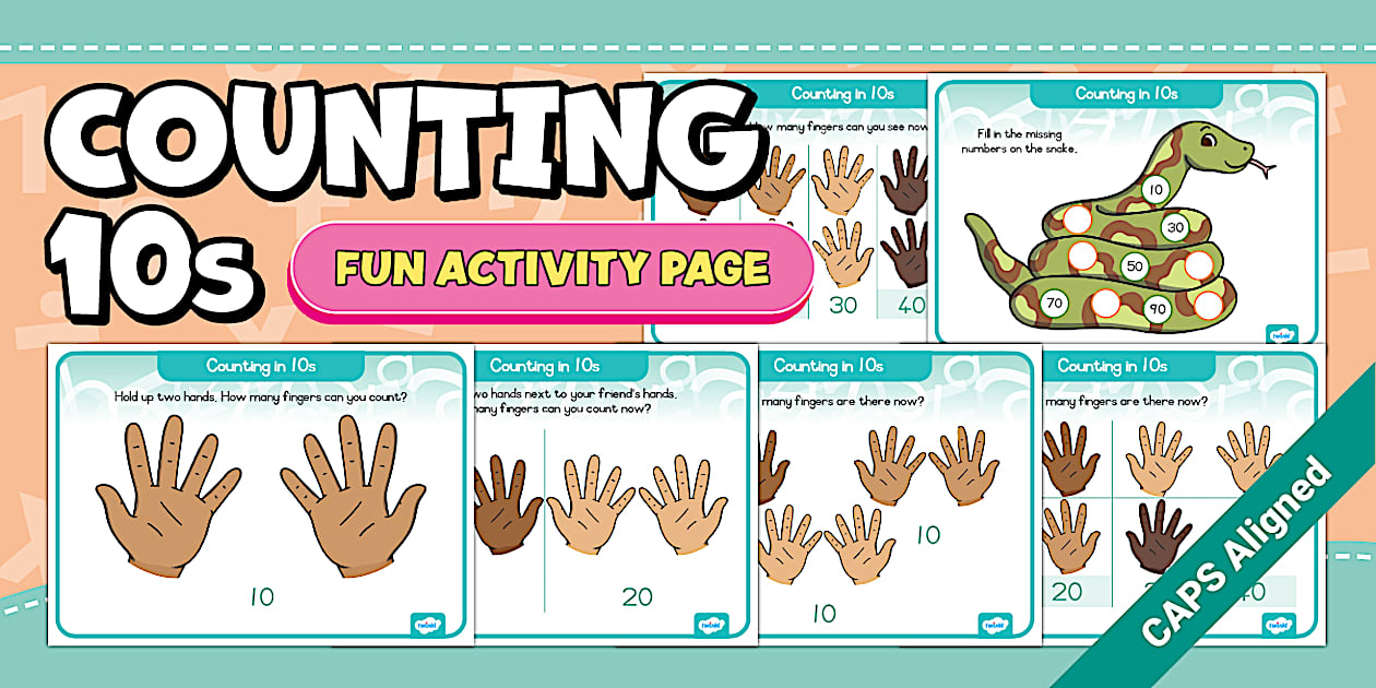 Grade 1 Maths - Term 2- Counting- Worksheet: Counting in 10s