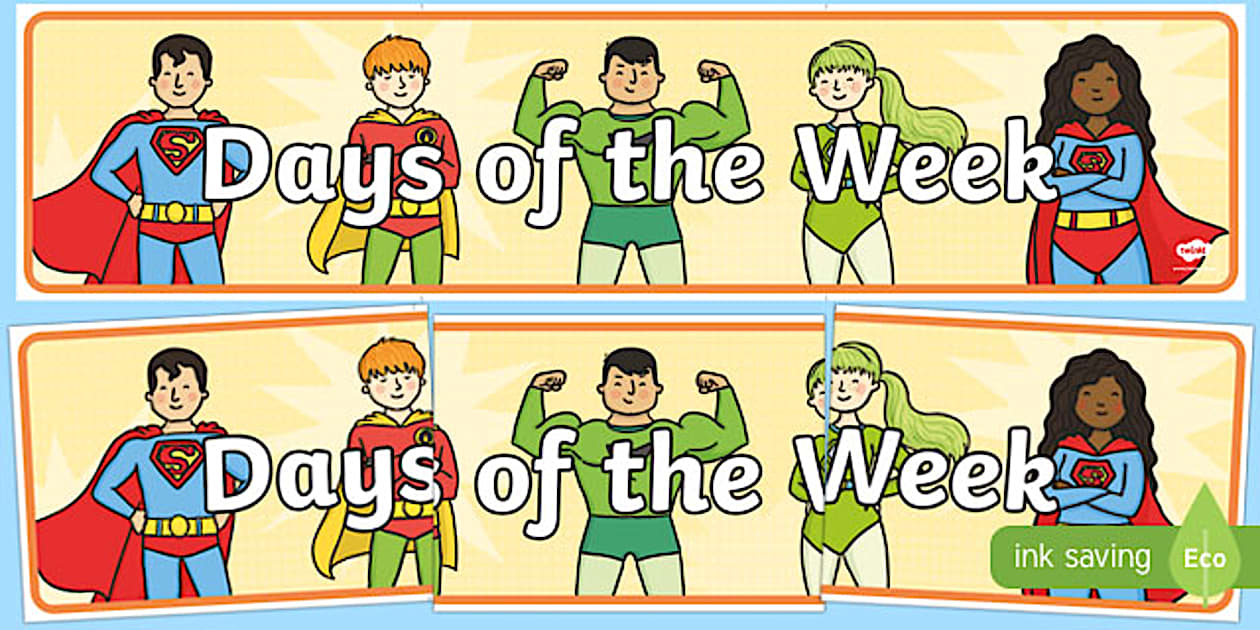 Cursive Superhero Themed Days of the Week Display Banner