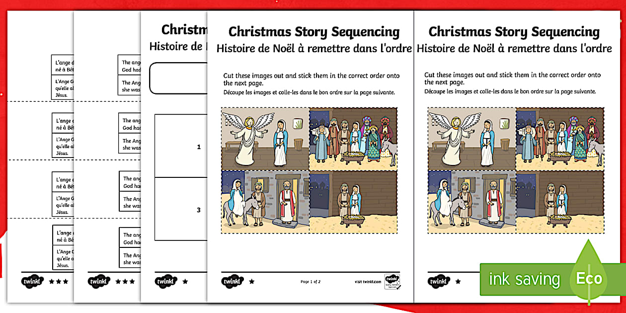 Christmas Story Sequencing Cards English/French - Twinkl