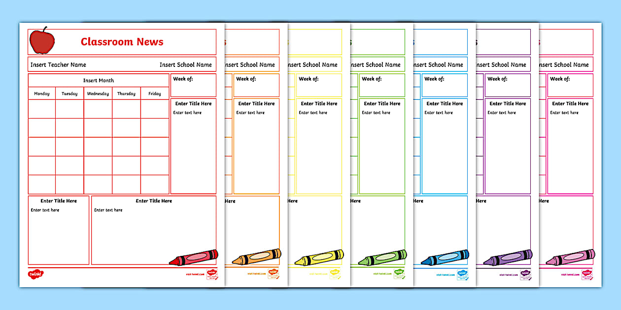 Editable Colors Classroom Newsletters (teacher made)