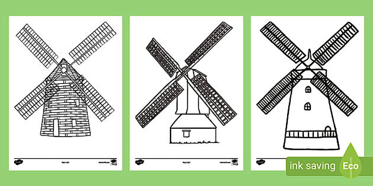 Windmill Pictures To Colour (teacher made) - Twinkl